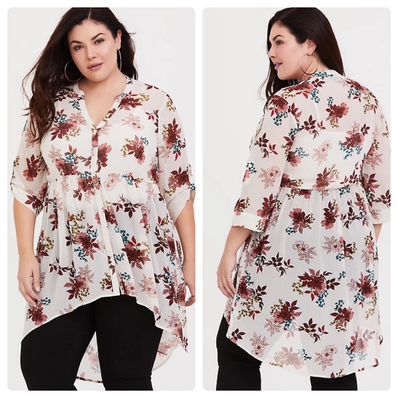 torrid | Tops | Torrid Lexie Floral Chiffon Babydoll Tunic | Poshmark